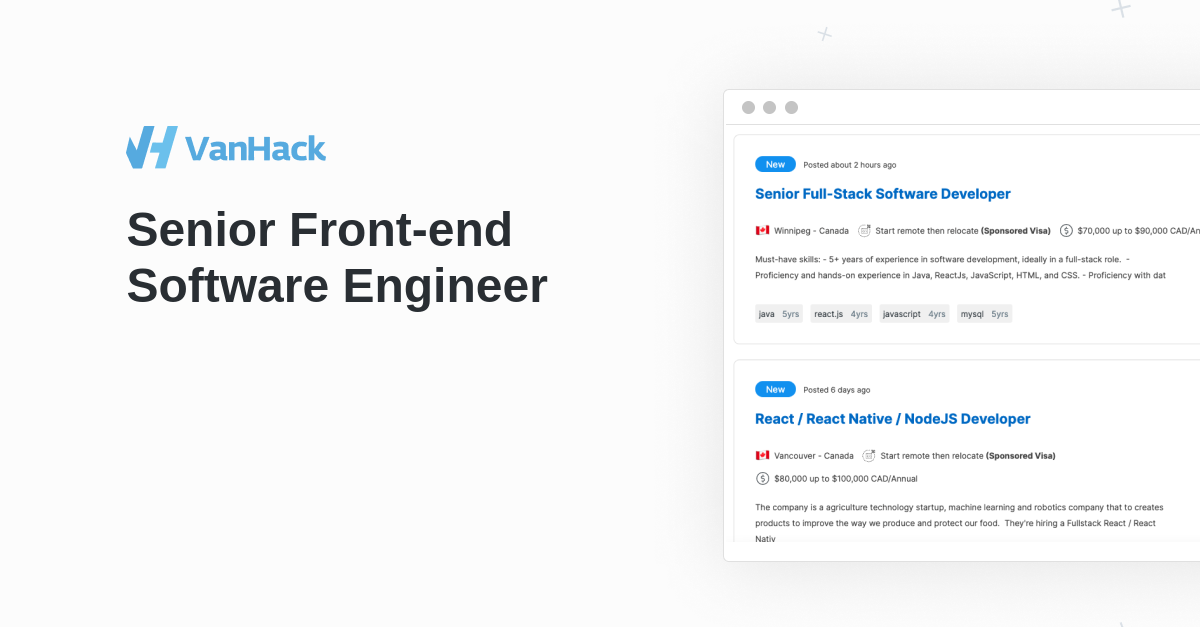Senior Front-end Software Engineer - VanHack